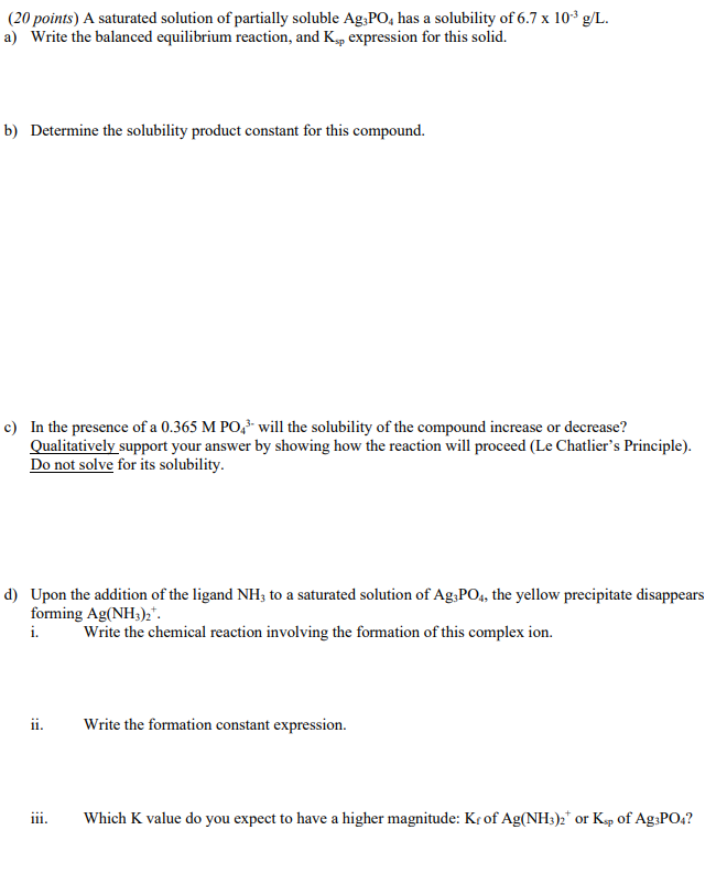 Solved (20 points) A saturated solution of partially soluble | Chegg.com