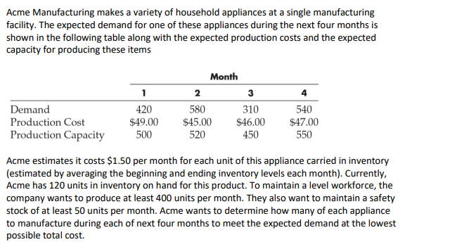 Solved Acme Manufacturing makes a variety of household | Chegg.com