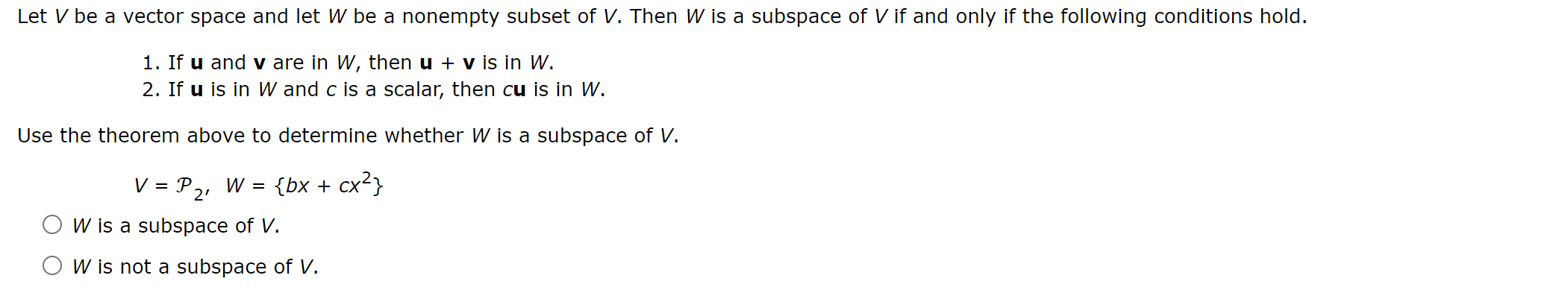 Solved Let V be a vector space and let W be a nonempty | Chegg.com