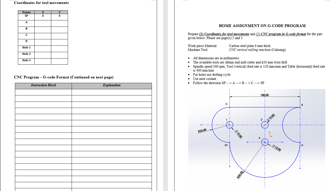 Solved Coordinates for tool movements HOME ASSIGNMENT ON | Chegg.com