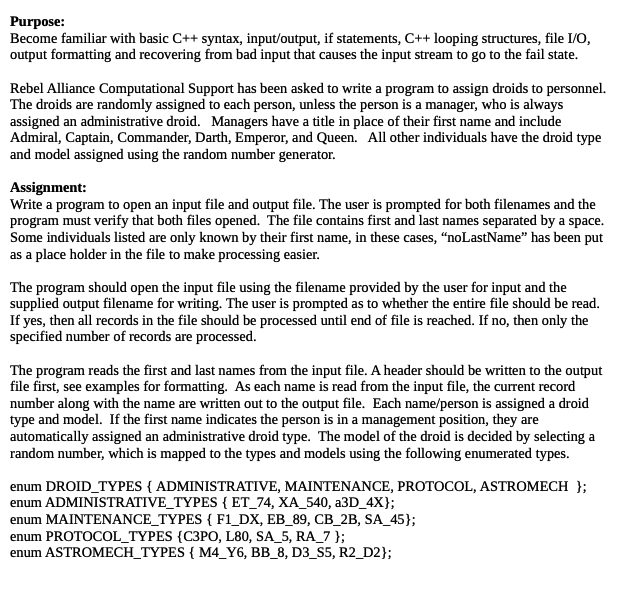 Solved Purpose: Become familiar with basic C++ syntax, | Chegg.com