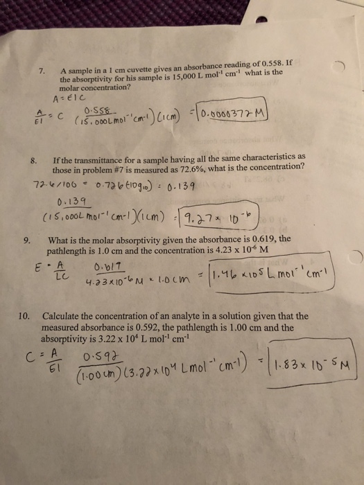 Solved 7. A sample in a 1 cm cuvette gives an absorbance | Chegg.com