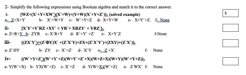 Solved 2- Simplify the following expressions using Boolean | Chegg.com