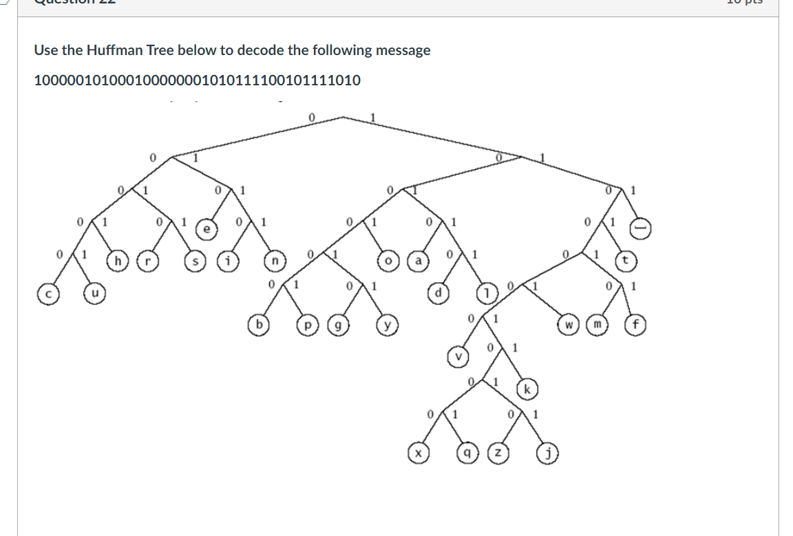 Solved Use the Huffman Tree below to decode the following | Chegg.com