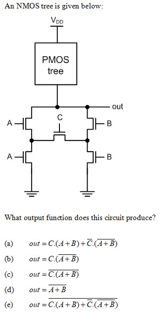 Solved An NMOS tree is given below: VOD PMOS tree out C B В | Chegg.com