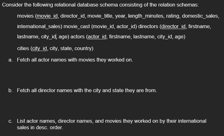 Solved Consider The Following Relational Database Schema 
