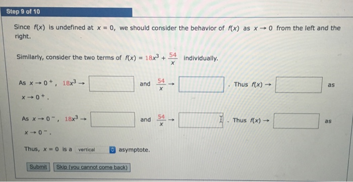 Solved Step 9 of 10 Since f(x) is undefined at x = 0, we | Chegg.com