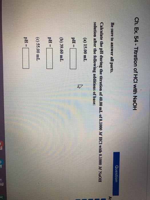 Solved Calculate the pH during the titration of 40.00 mL of | Chegg.com