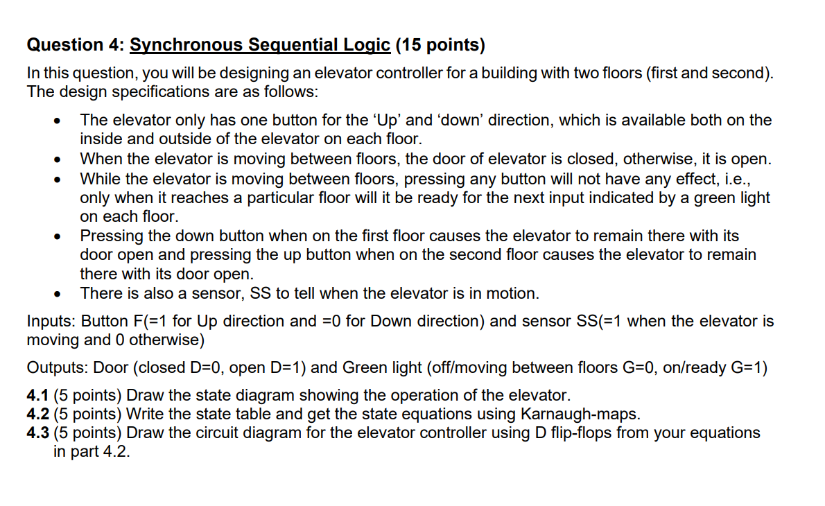 Solved Question 4: Synchronous Sequential Logic (15 points) | Chegg.com