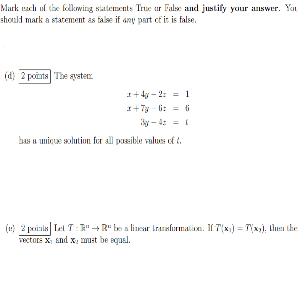 Solved Mark each of the following statements True or False | Chegg.com