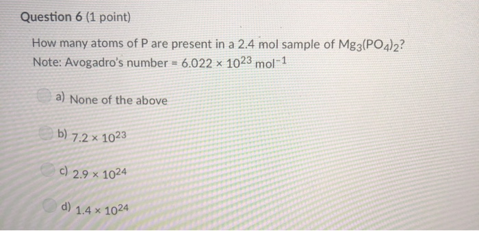 Solved Question 6 (1 point) How many atoms of P are present | Chegg.com