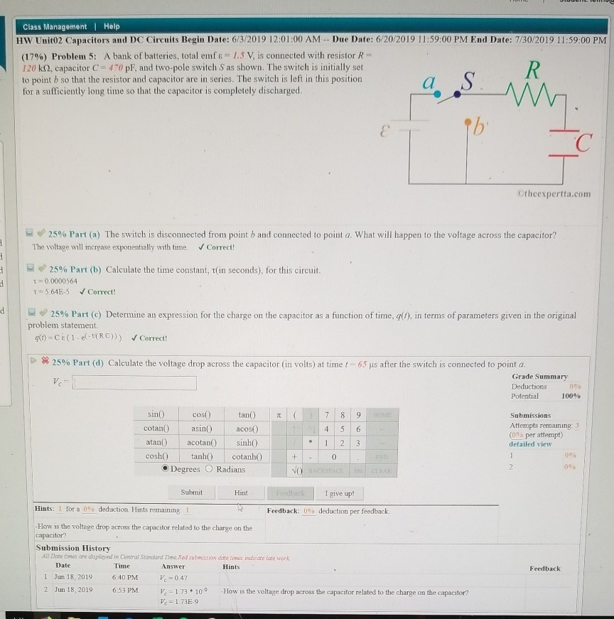 Solved Class Management Help HW Unit02 Capacitors and DC | Chegg.com