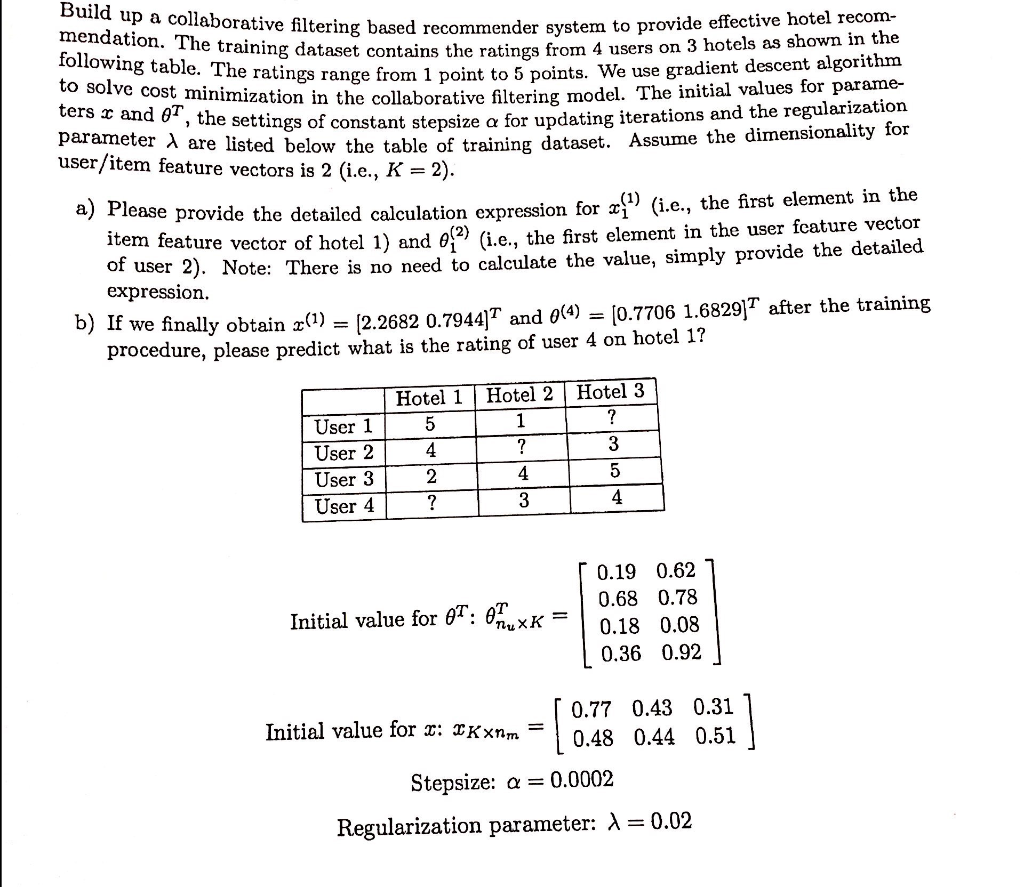 Build up a collaborative filtering based r mendation. | Chegg.com