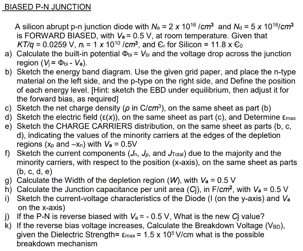 Solved BIASED P-N JUNCTION A silicon abrupt p-n junction | Chegg.com