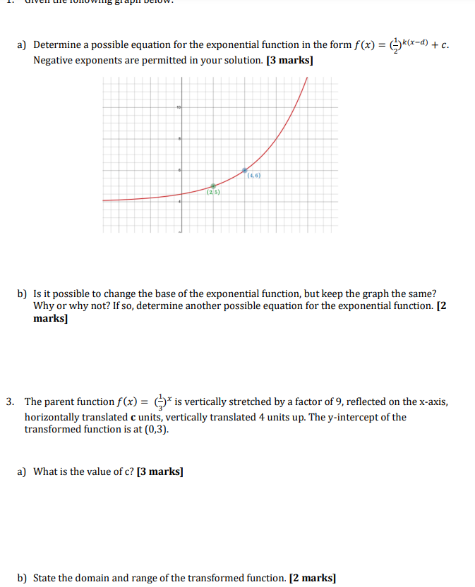 Solved a) ﻿Determine a possible equation for the exponential | Chegg.com