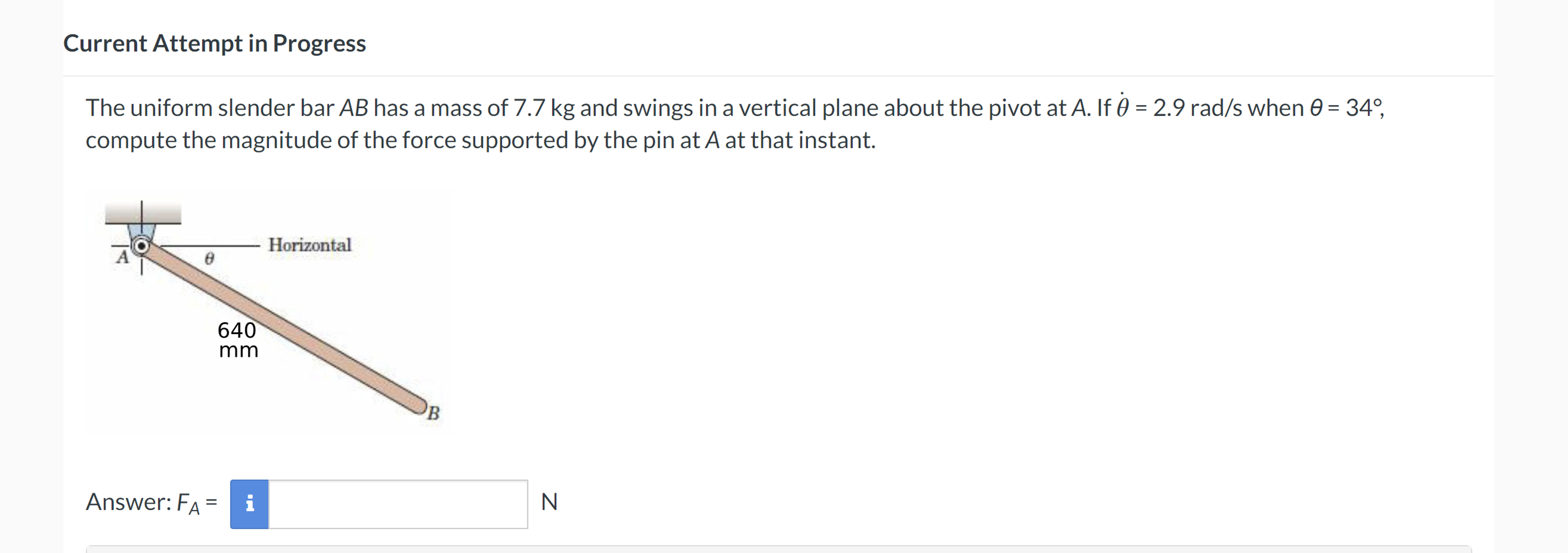 Solved Current Attempt in ProgressThe uniform slender bar AB | Chegg.com