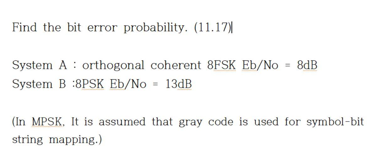 Find the bit error probability. (11.17) System A : | Chegg.com