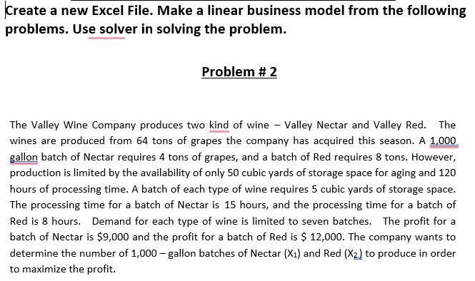 Solved Create a new Excel File. Make a linear business model | Chegg.com