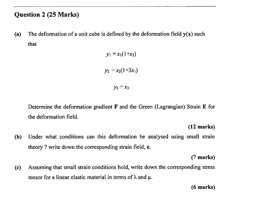 Solved (a) The deformation of a unit cube is defined by the | Chegg.com