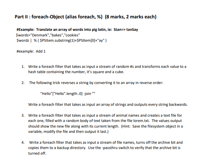 Part II : foreach-Object (alias foreach, \%) (8 | Chegg.com