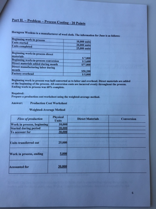 Solved Part II.-Problem -Process Costing -20 Points Horngren | Chegg.com