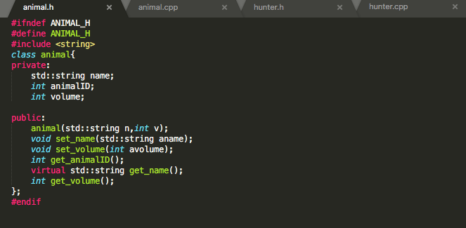 Solved animal.h animal.cpp hunter.h hunter.cpp #ifnde f | Chegg.com
