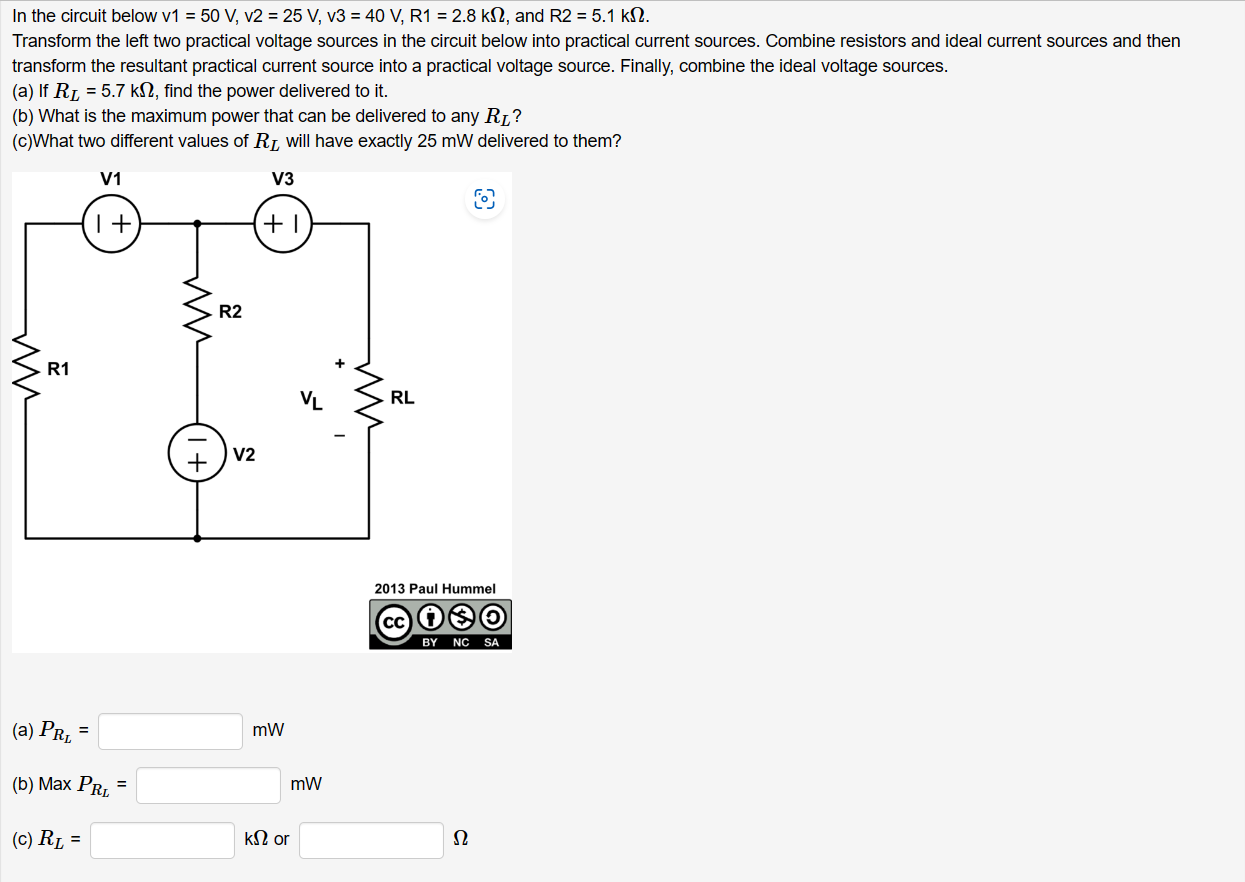 Solved In the circuit below v1=50 V,v2=25 V,v3=40 | Chegg.com