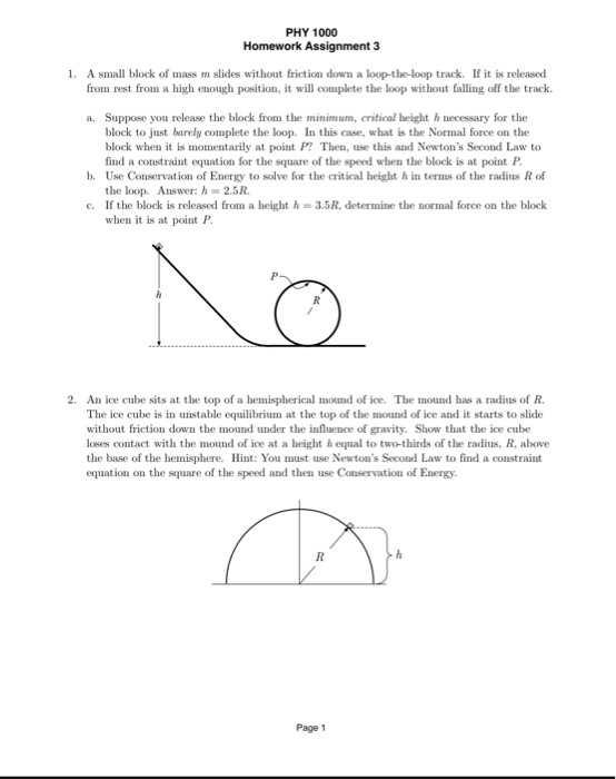 Solved PHY 1000 Homework Assignment 3 1. A small block of | Chegg.com