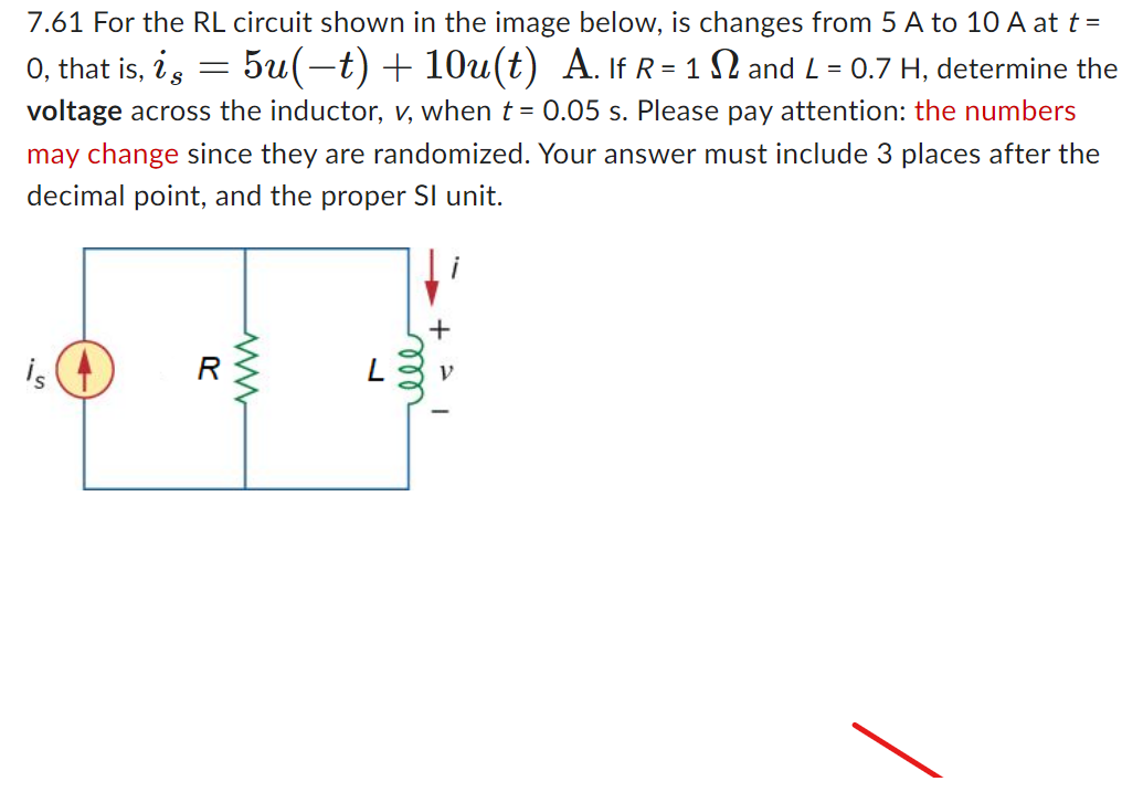 Solved 7 62 For The Rl Circuit Shown In The Image Below