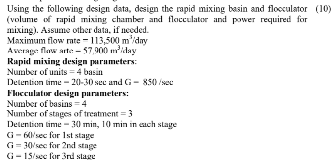 Solved Using the following design data, design the rapid | Chegg.com