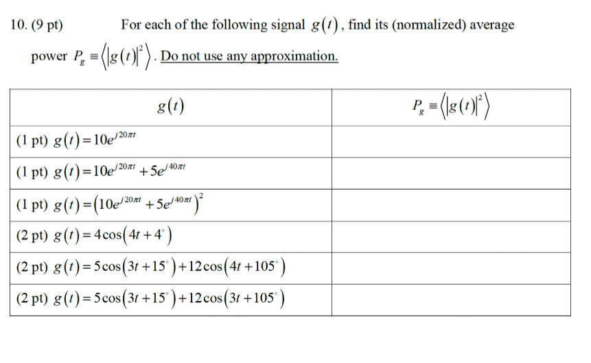 10. (9 pt) For each of the following signal g(t), | Chegg.com