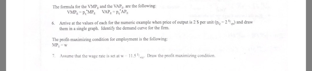 The formula for the VMP and the VAP are the | Chegg.com