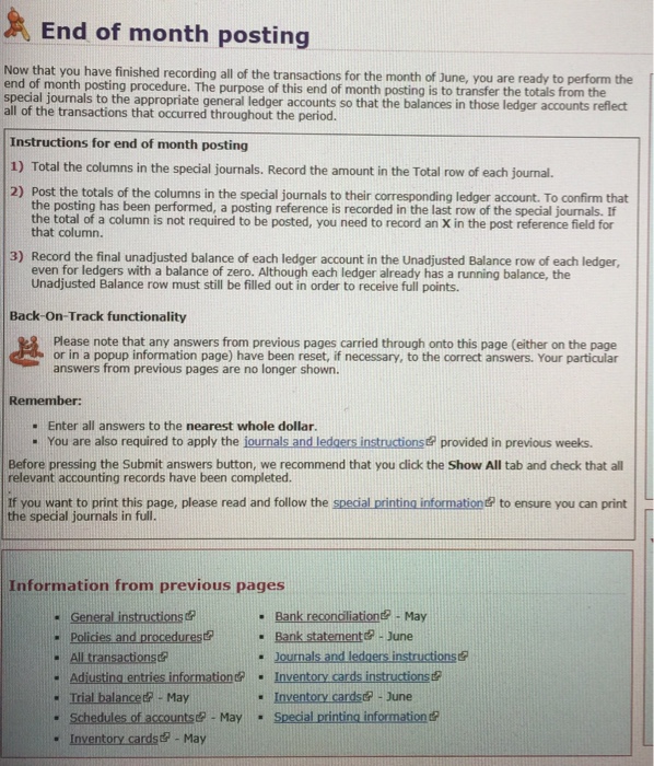 Solved End of month posting Now that you have finished | Chegg.com