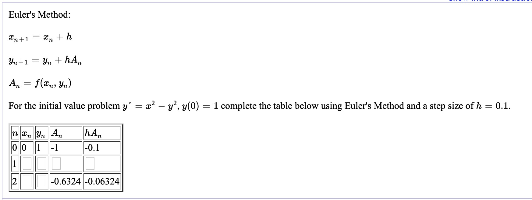 Solved Euler's Method: Xn+1 = : xn th Yn+1 = Yn + hAn An | Chegg.com