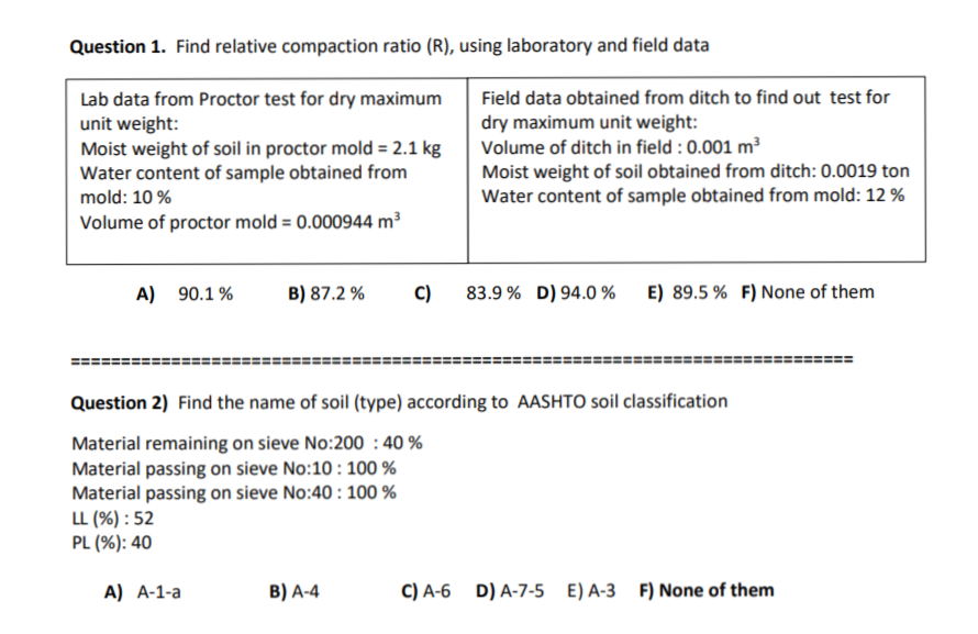 Solved Question 1 Find Relative Compaction Ratio R Using 