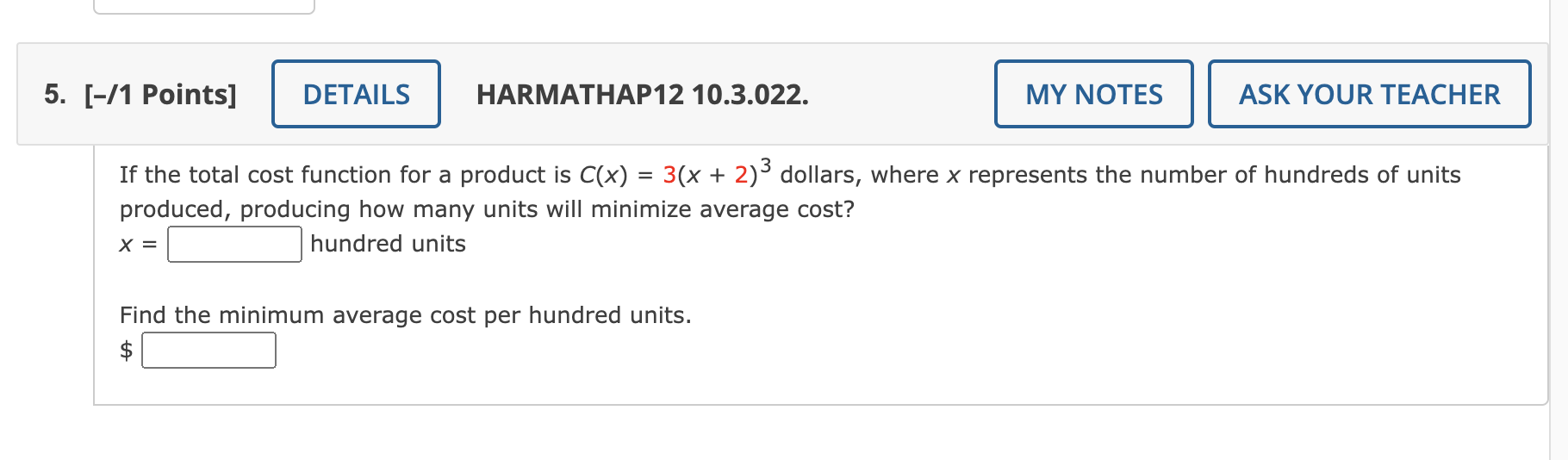 Solved If the total cost function for a product is | Chegg.com