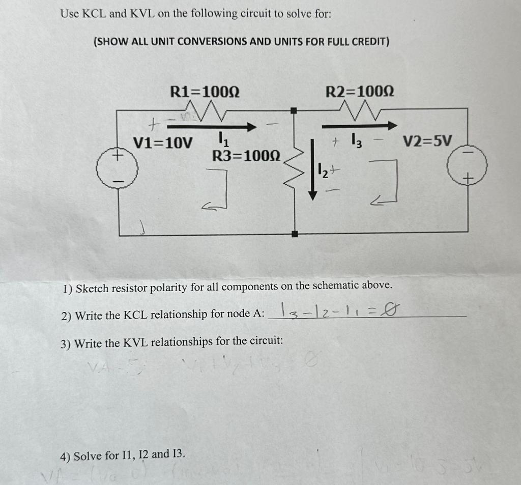 Solved Use KCL and KVL on the following circuit to solve | Chegg.com