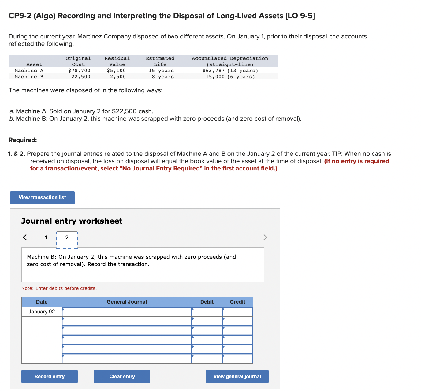 Solved CP9-2 (Algo) ﻿Recording and Interpreting the Disposal | Chegg.com