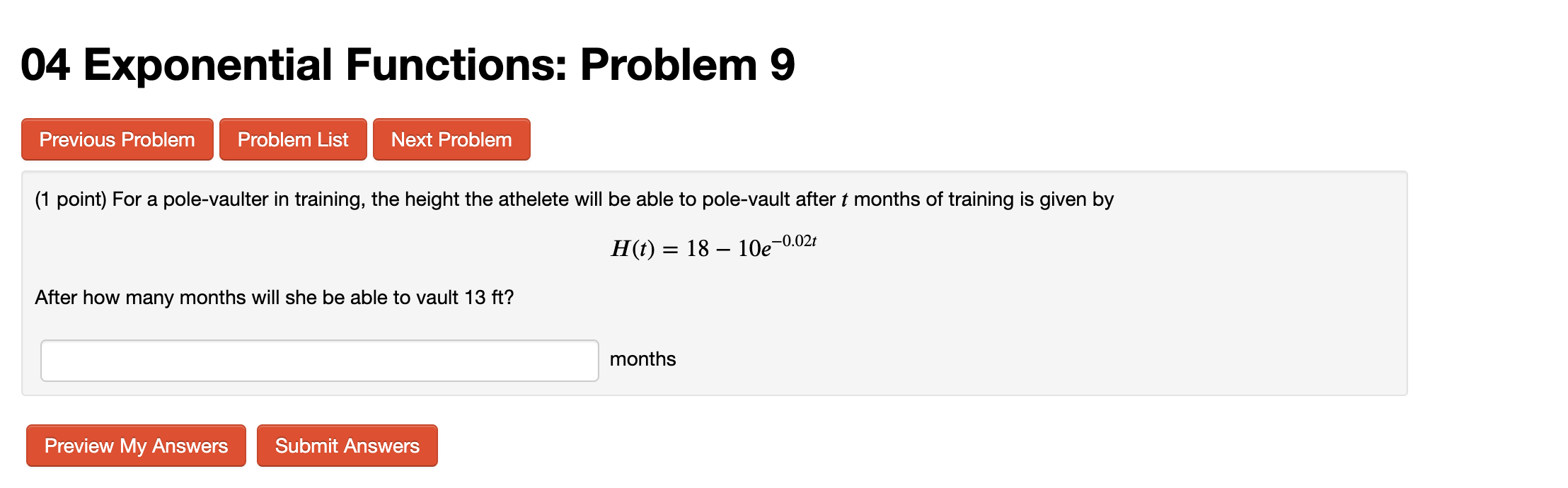 Solved 04 Exponential Functions: Problem 9 (1 point) For a | Chegg.com