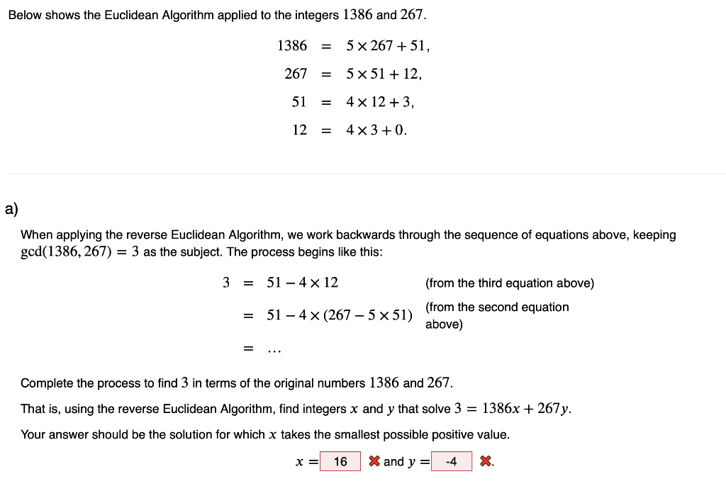 Solved Below shows the Euclidean Algorithm applied to the | Chegg.com