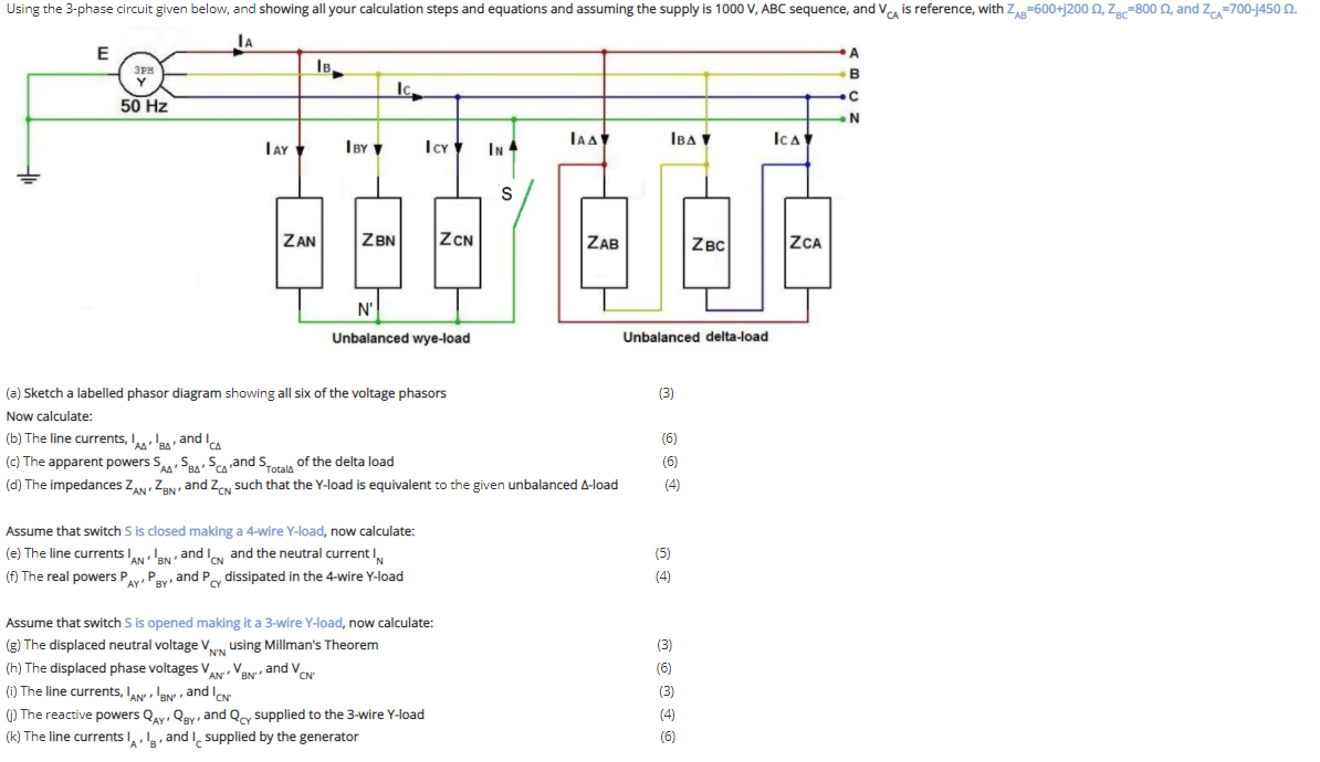 Solved Using the 3-phase circuit given below, and showing | Chegg.com