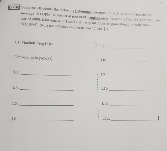 Solved 0.40) Complete efficiently the following C-language | Chegg.com