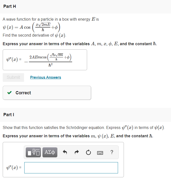 Solved Part H A wave function for a particle in a box with | Chegg.com