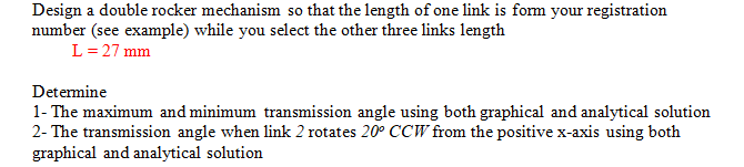 Design a double rocker mechanism so that the length | Chegg.com