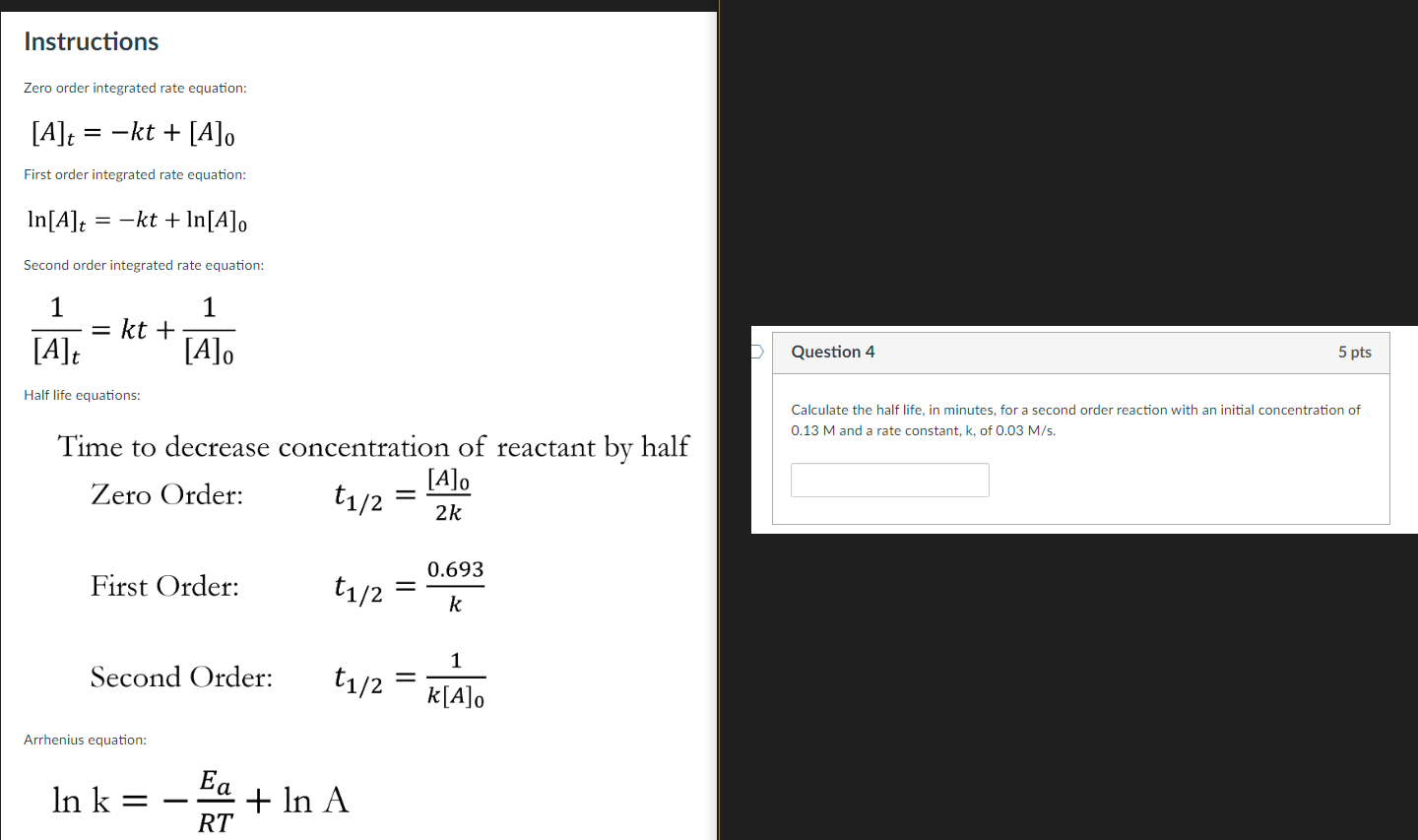 Solved Zero order integrated rate equation: [A]t=−kt+[A]0 | Chegg.com