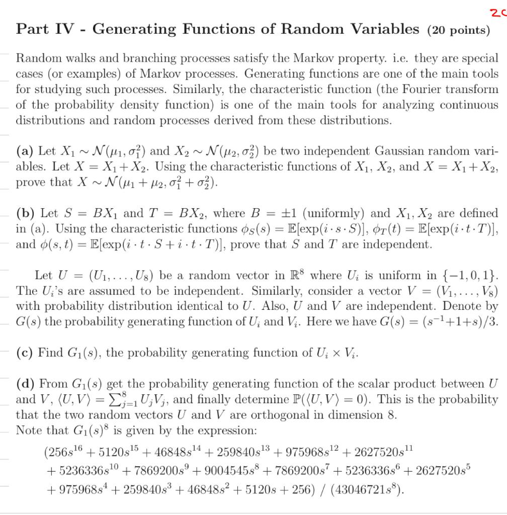 20 Part IV - Generating Functions of Random Variables | Chegg.com