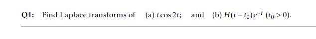Solved Q1: Find Laplace transforms of (a) tcos2t; and (b) | Chegg.com
