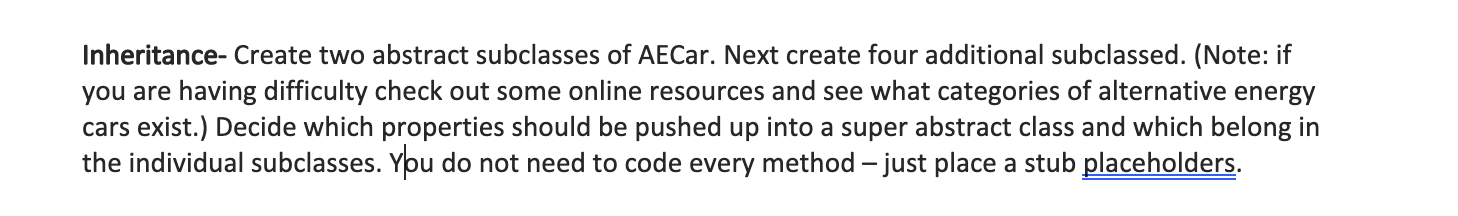 Inheritance Create Two Abstract Subclasses Of Aecar 