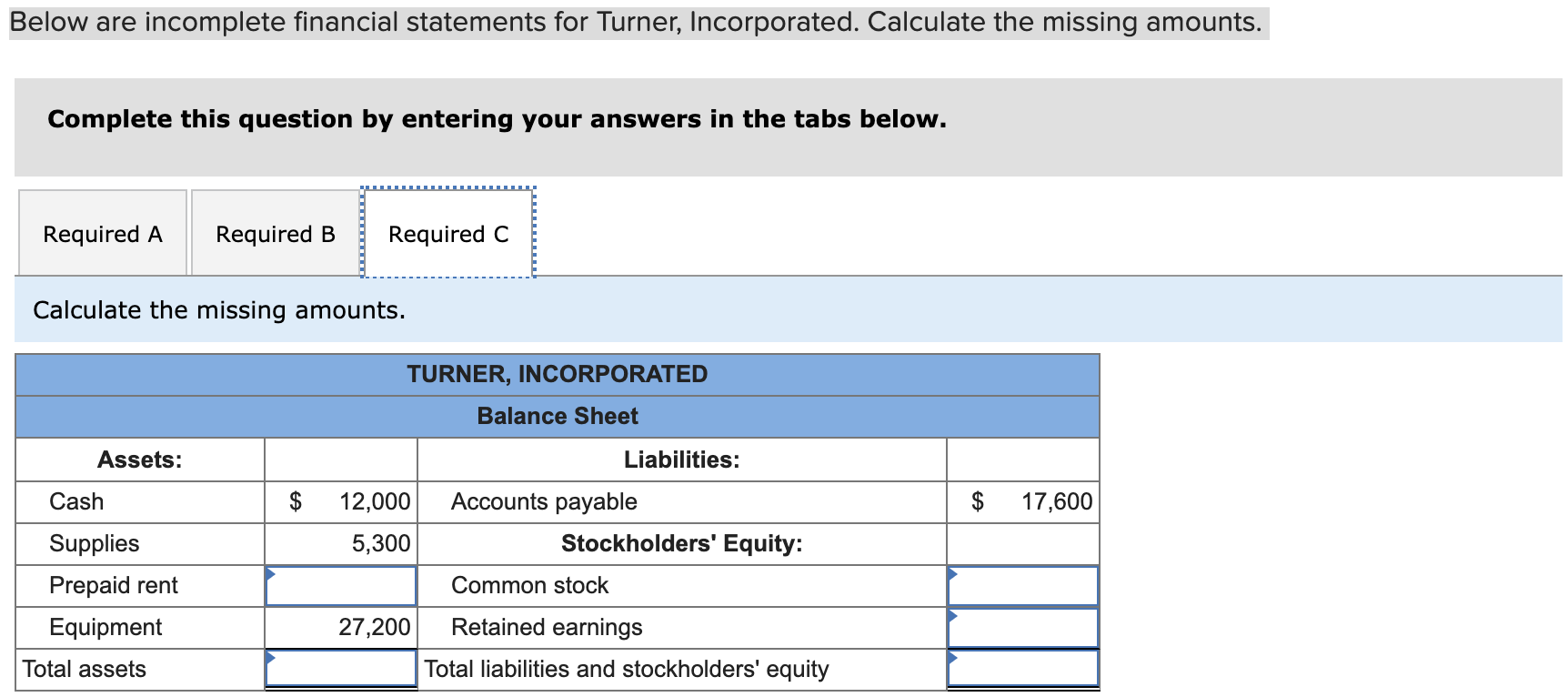 Solved Below are incomplete financial statements for Turner, | Chegg.com