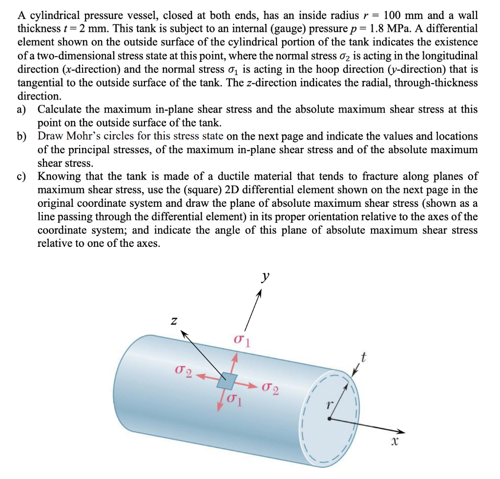 Solved A cylindrical pressure vessel, closed at both ends, | Chegg.com